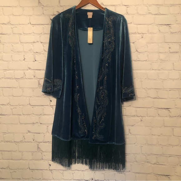 Chico's | Sweaters | Nwt Chico Travelers Velvet Beaded Fringe Jacket In ...
